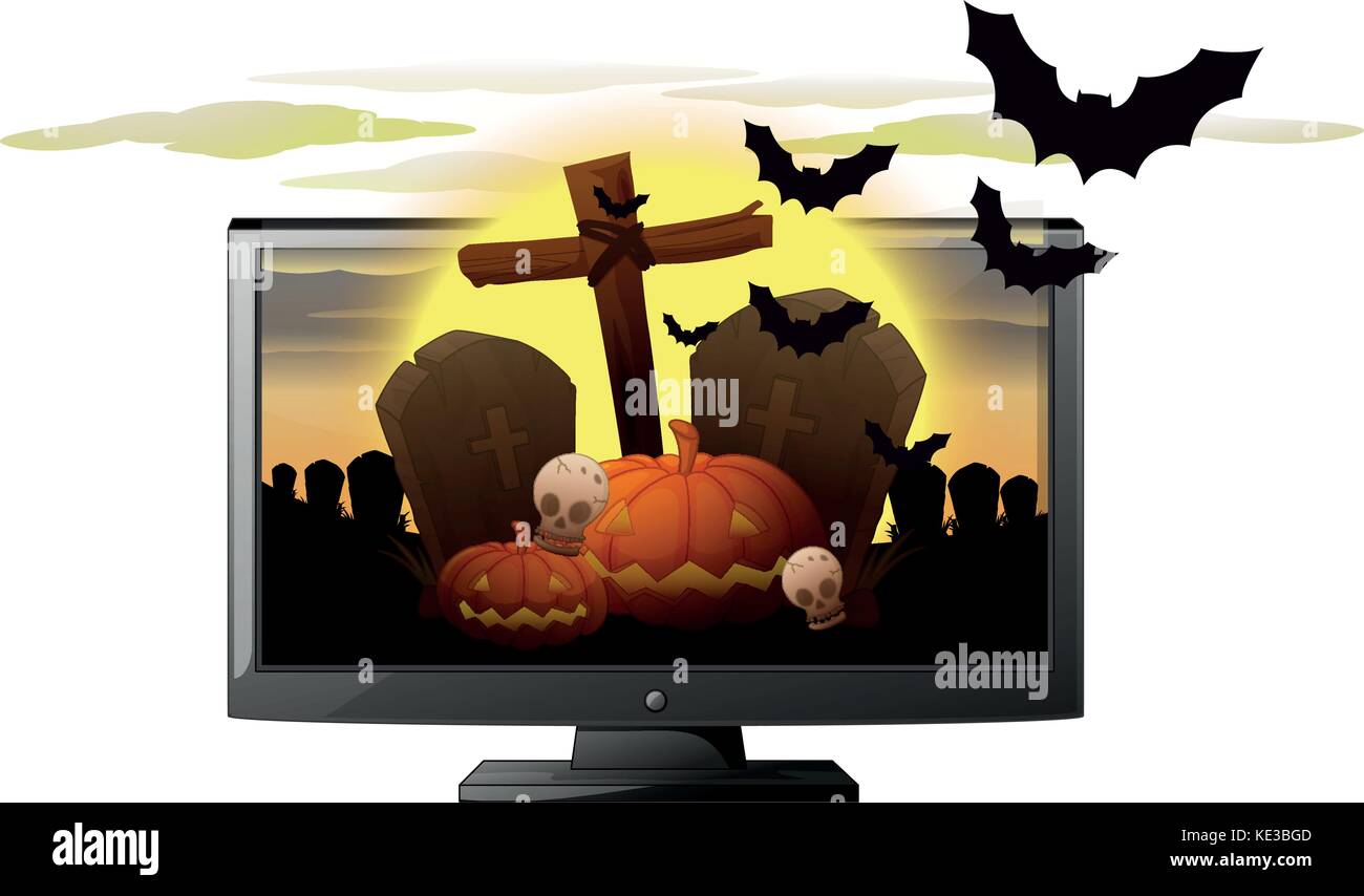 Computer screen with halloween theme illustration Stock Vector Image ...