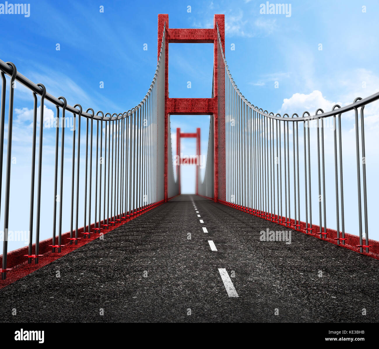 Road level view from suspension bridge . 3D illustration Stock Photo ...