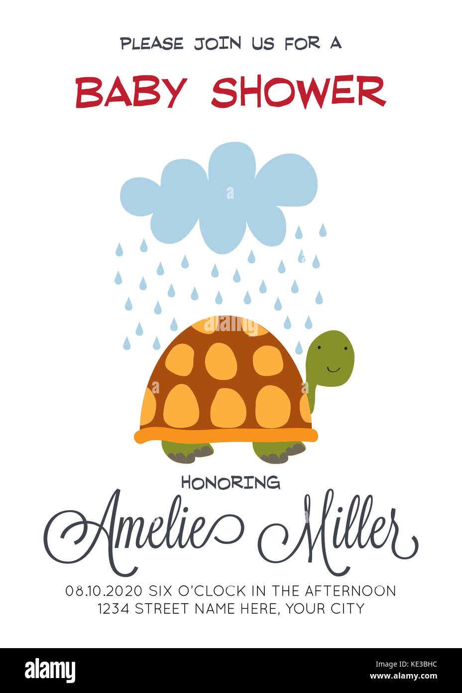 delicate customizable baby shower card template with turtle, vector ...