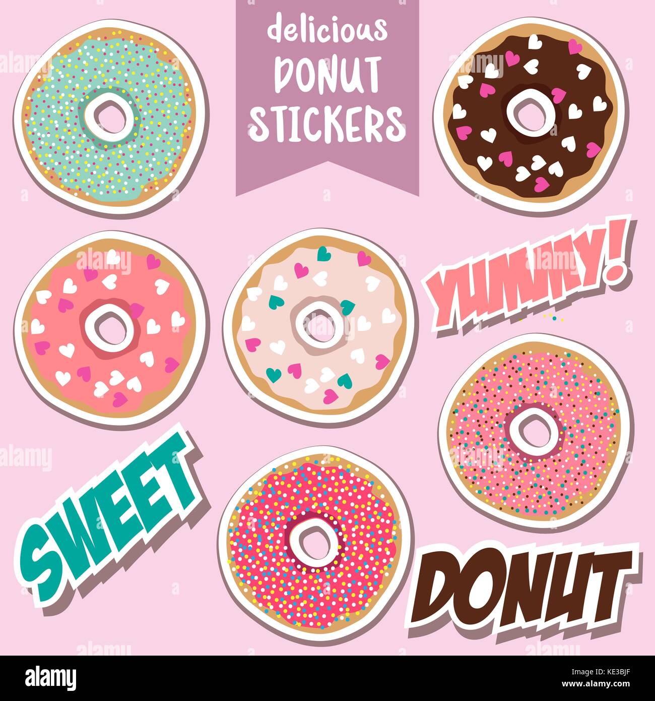 Happy donut set colorful Stock Vector Images - Alamy