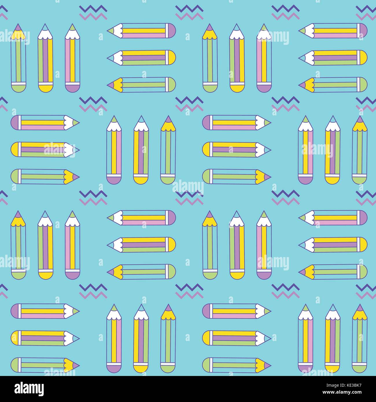 vibrant seamless pattern with pencils in memphis style, vector format ...