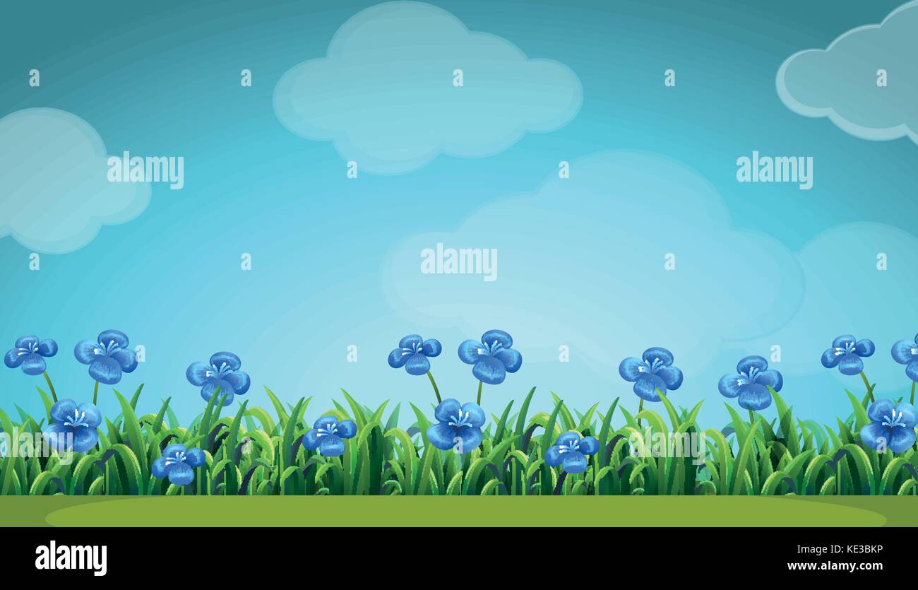 Scene with blue flowers in garden illustration Stock Vector Image & Art ...