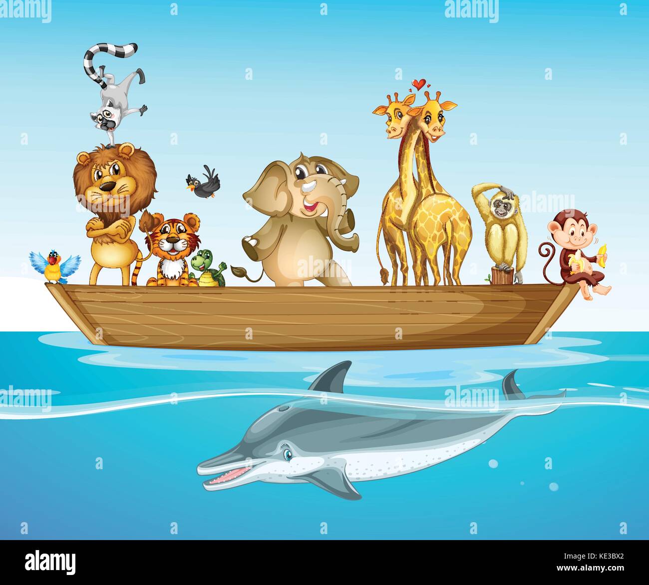 Wild animals on the boat at sea illustration Stock Vector Image & Art ...