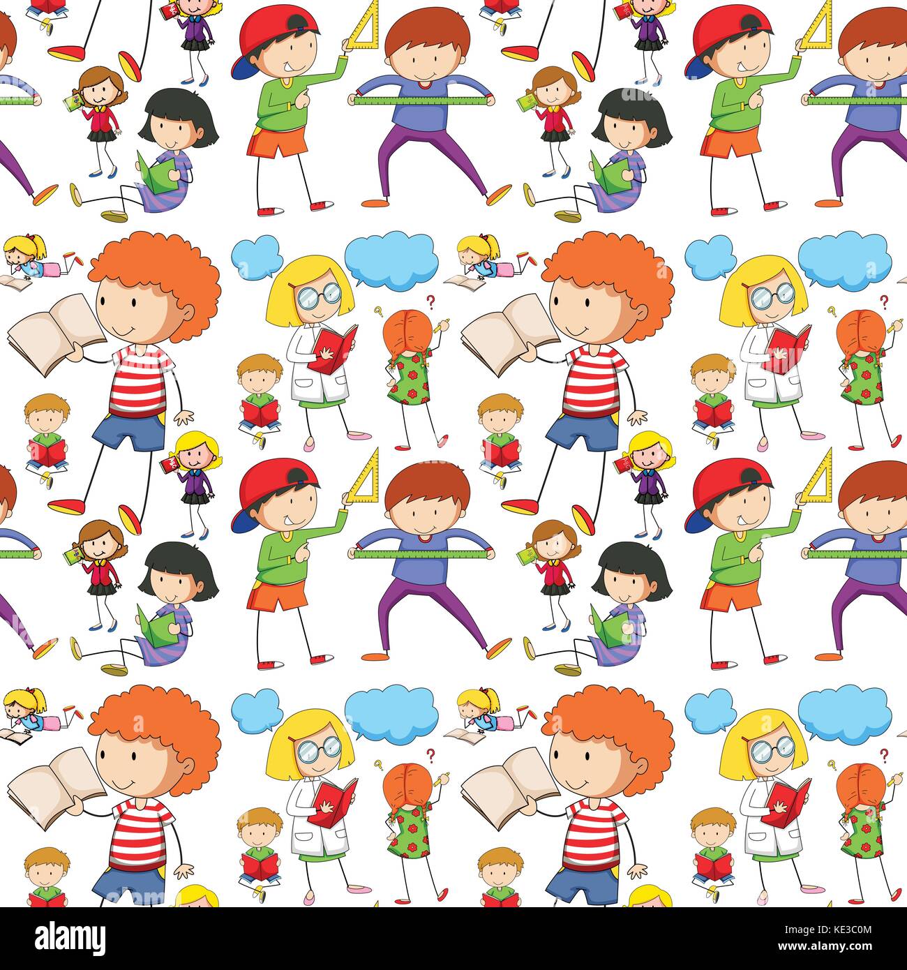 Seamless children reading and learning illustration Stock Vector Image ...