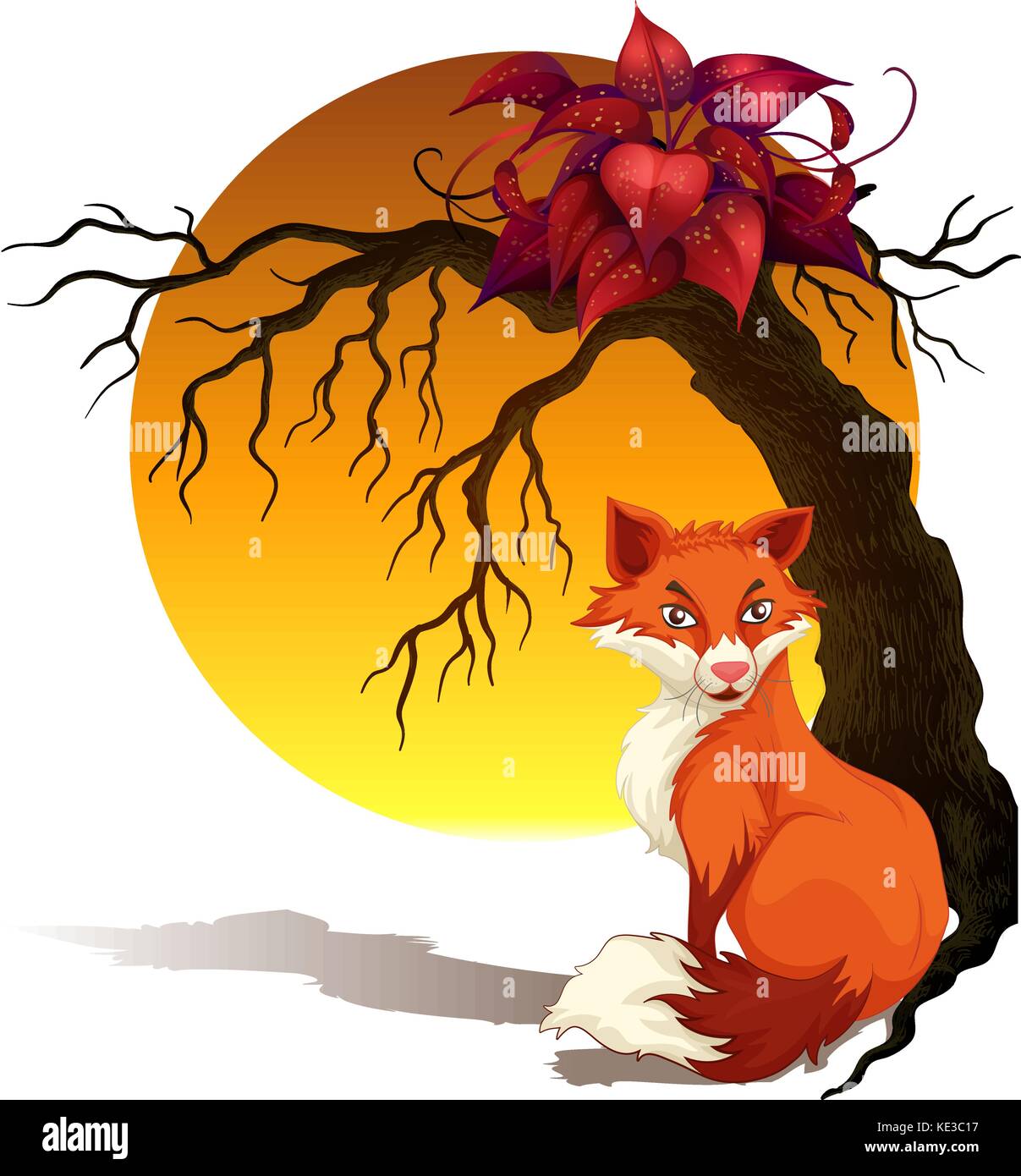 Fox sitting under tree illustration Stock Vector Image & Art - Alamy