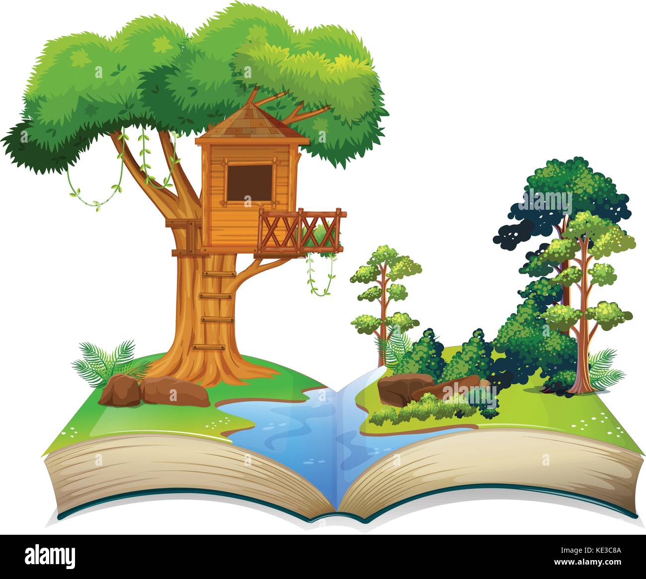 Treehouse by the river on a book illustration Stock Vector Image & Art ...