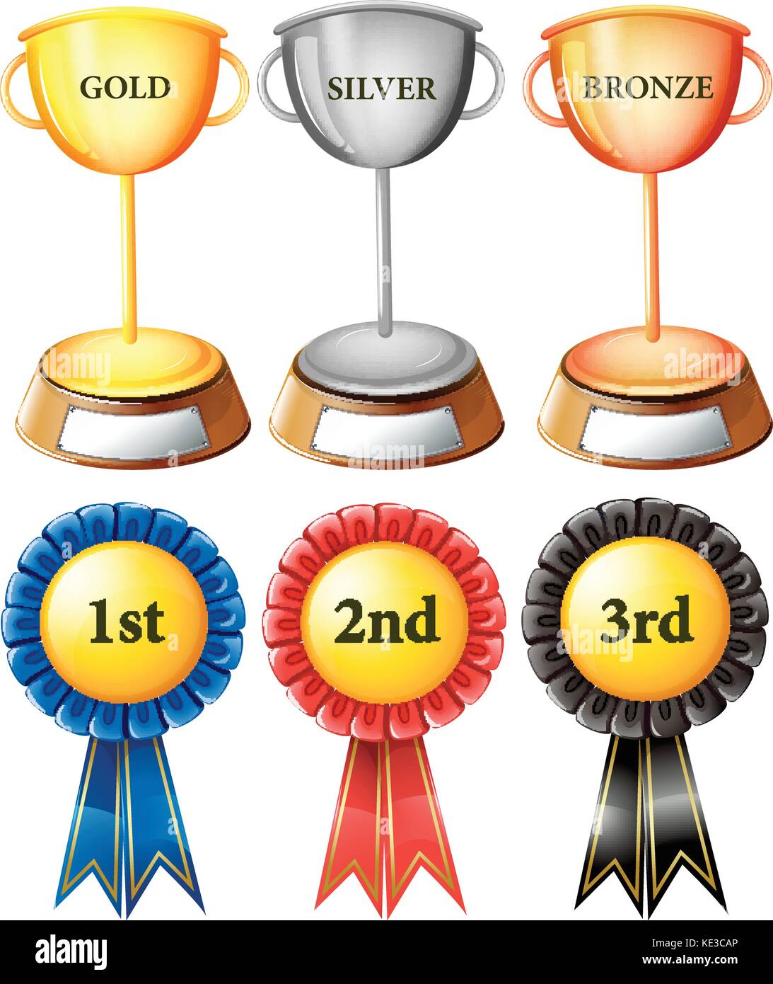 Award set with trophy and ribbons illustration Stock Vector Image & Art ...