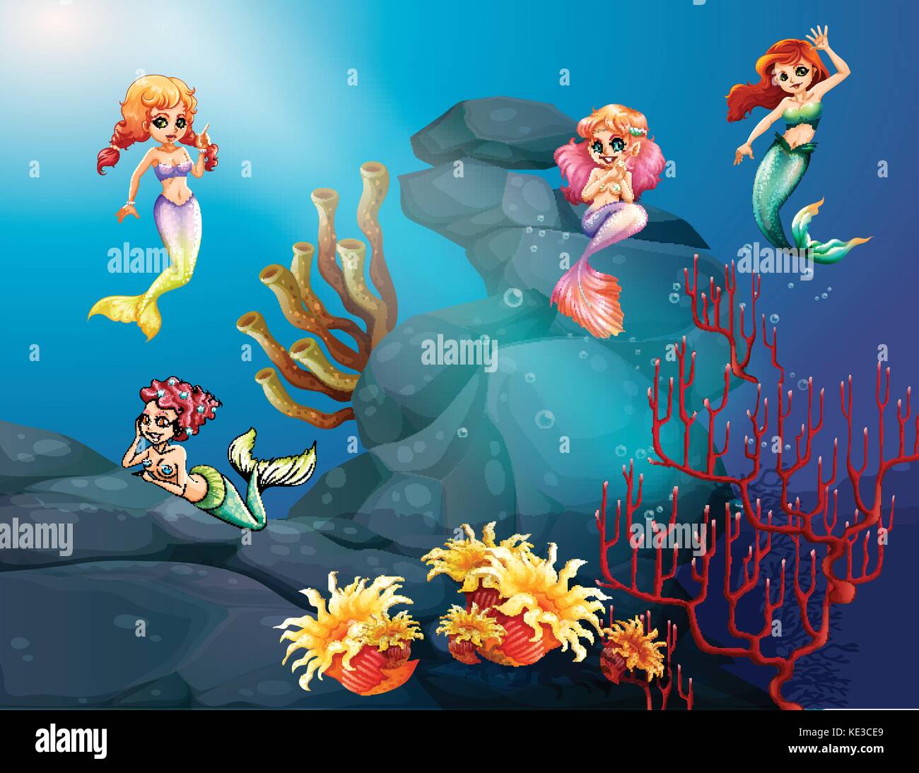 Mermaids swimming under the ocean illustration Stock Vector Image & Art ...