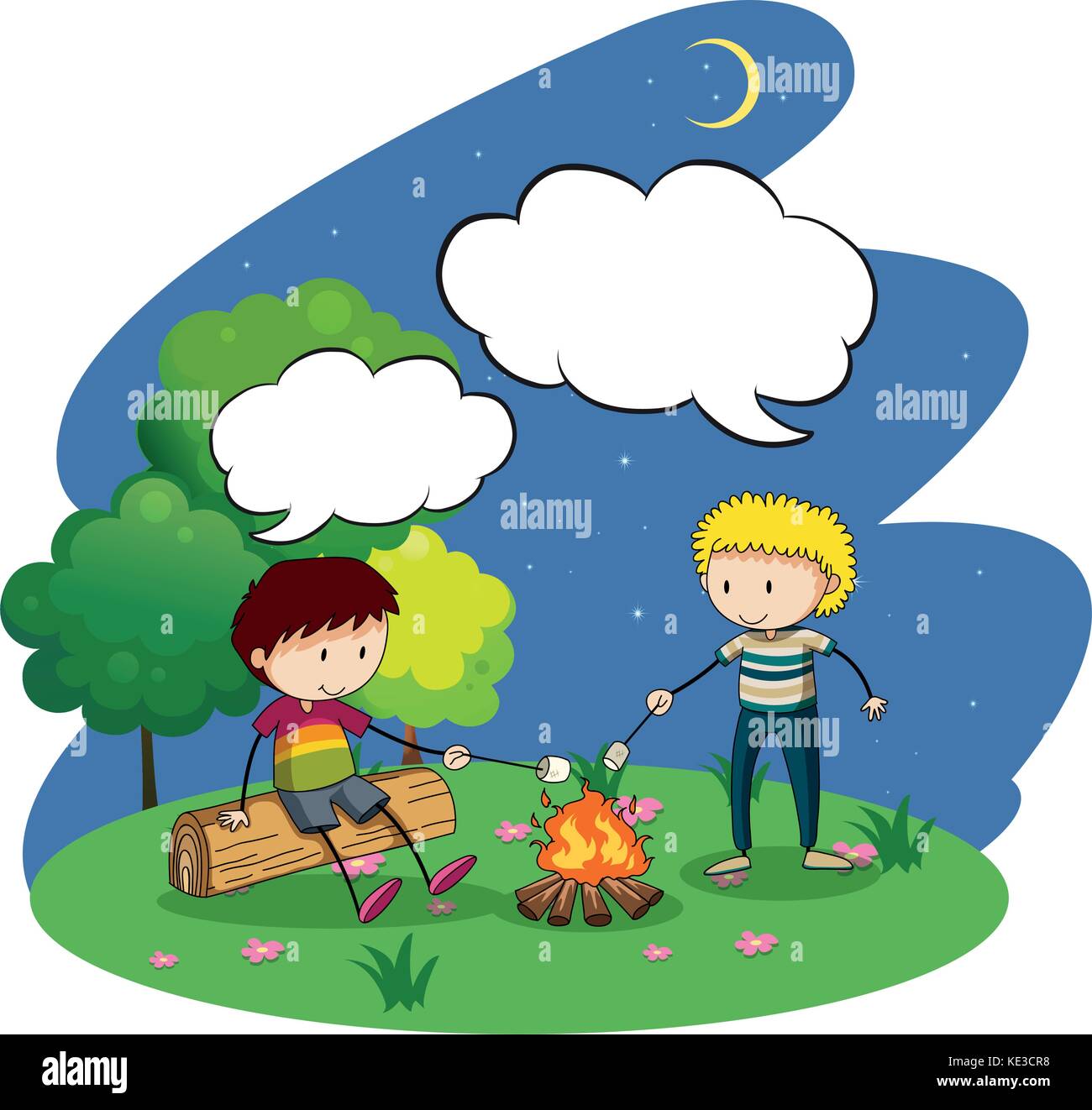 Two boys camping out at night illustration Stock Vector Image & Art - Alamy