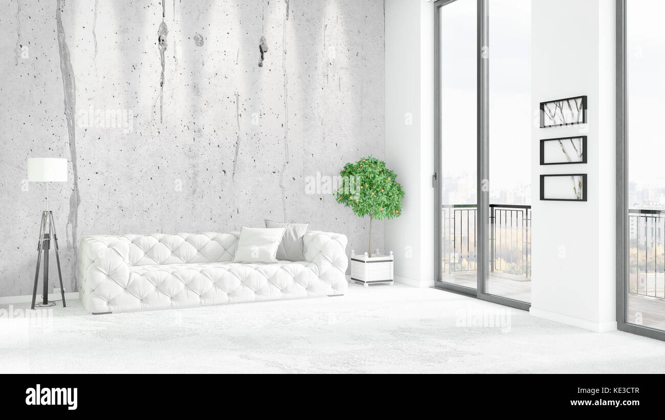 Brand new white loft bedroom minimal style interior design with ...