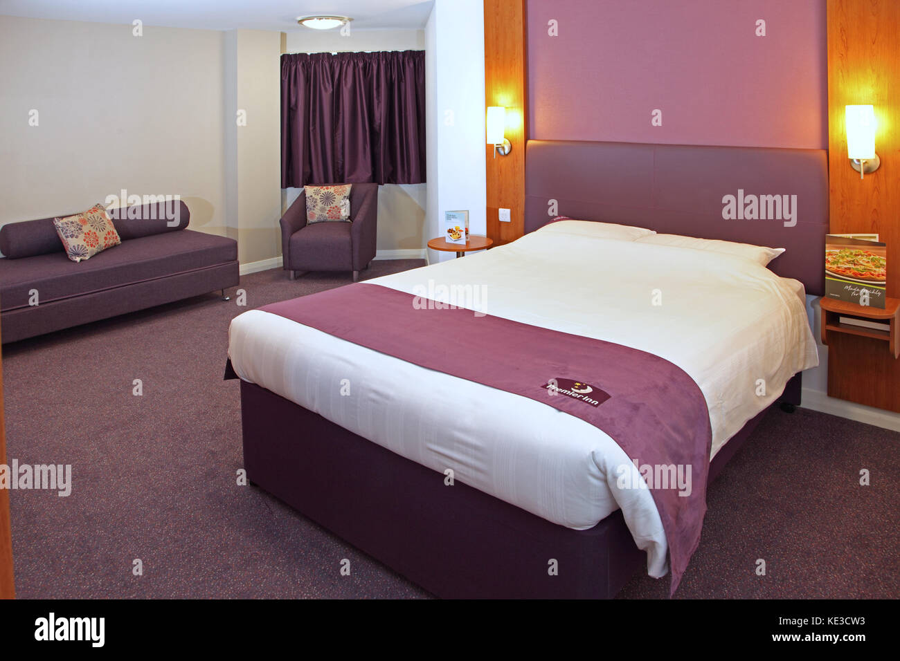 Interior of a bedroom in a newly completed Premier Inn Hotel in ...
