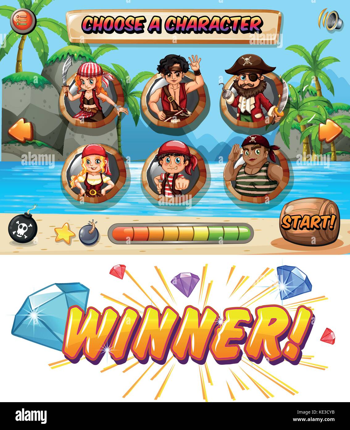Slot game template with pirate characters illustration Stock Vector ...