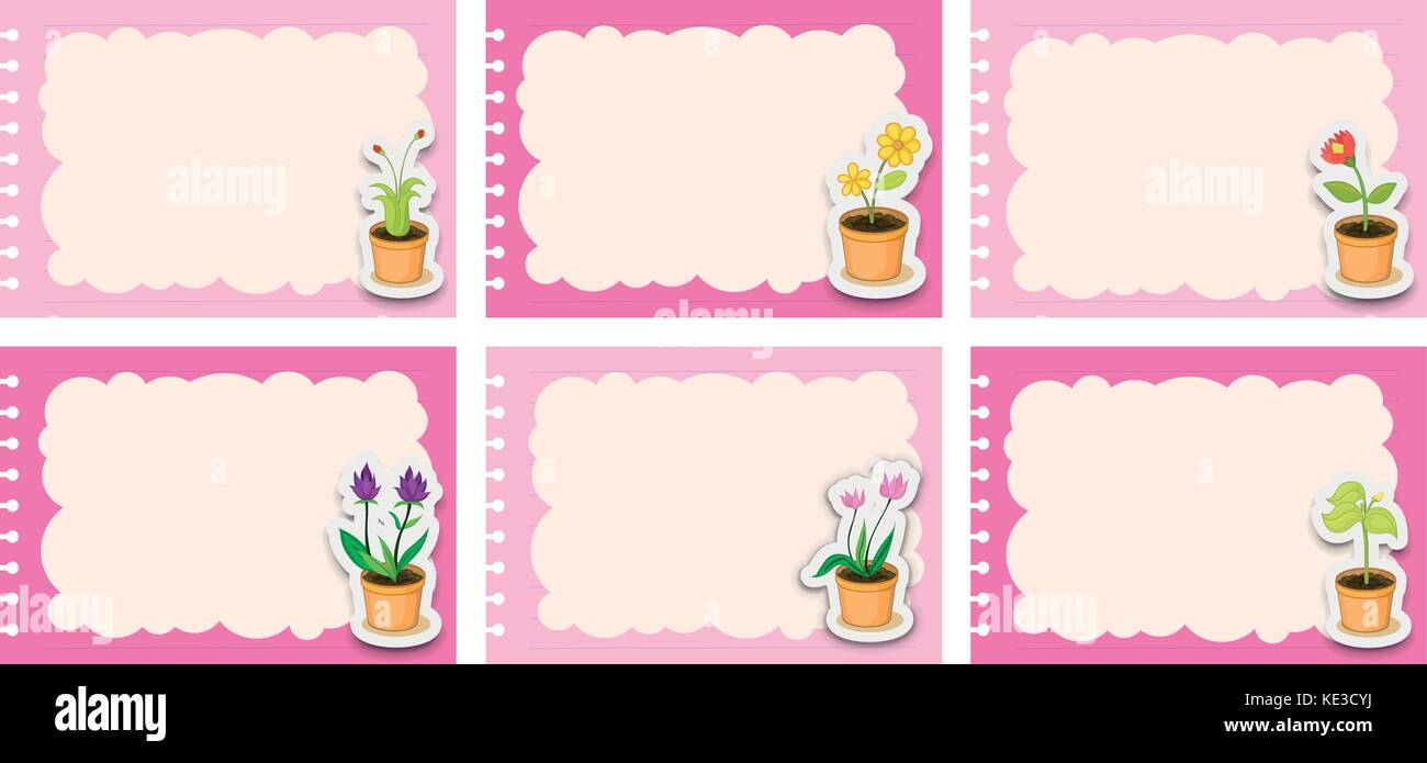Pink labels with flower pots illustration Stock Vector Image & Art - Alamy