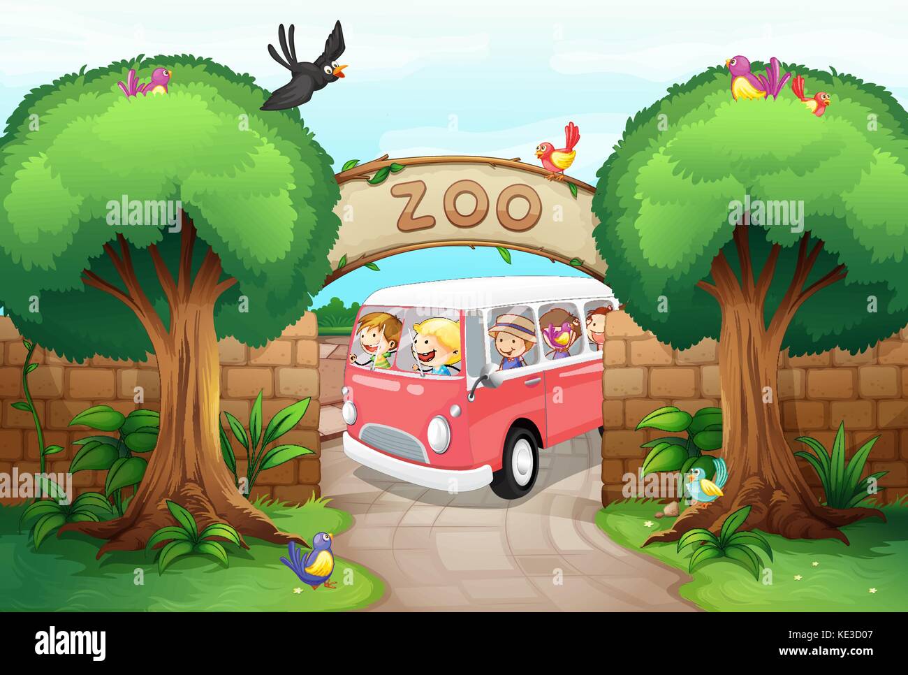 People riding van to the zoo illustration Stock Vector Image & Art - Alamy