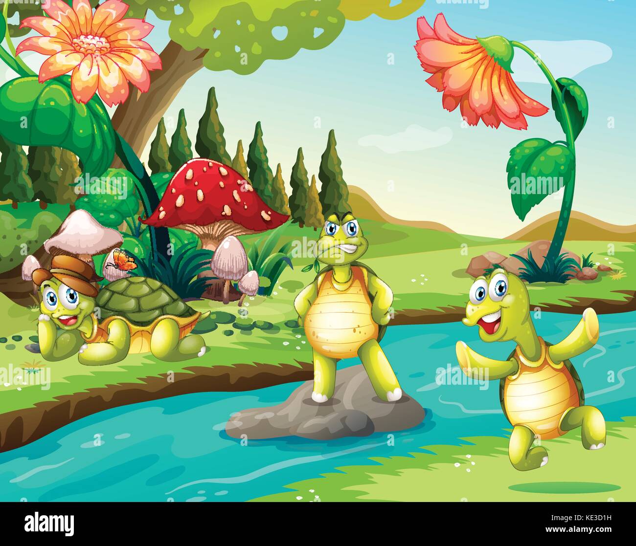 Three turtles at the river illustration Stock Vector Image & Art - Alamy
