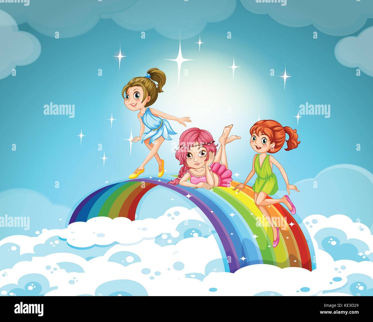 Fairies flying over the rainbow illustration Stock Vector Image & Art ...