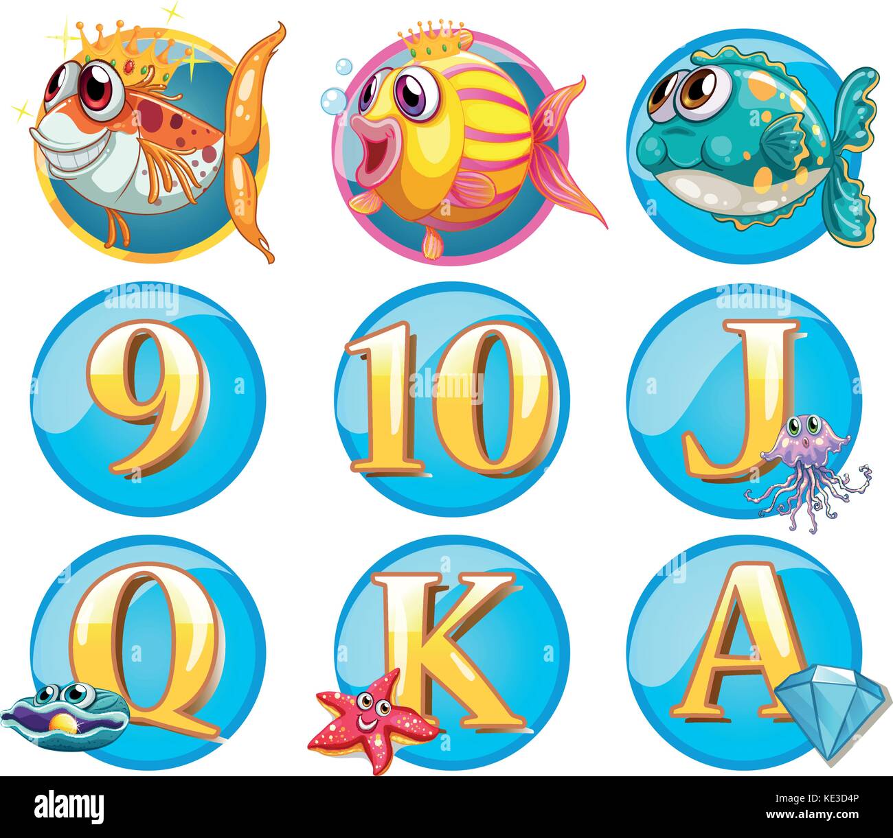 Buttons with fish and letters illustration Stock Vector Image & Art - Alamy