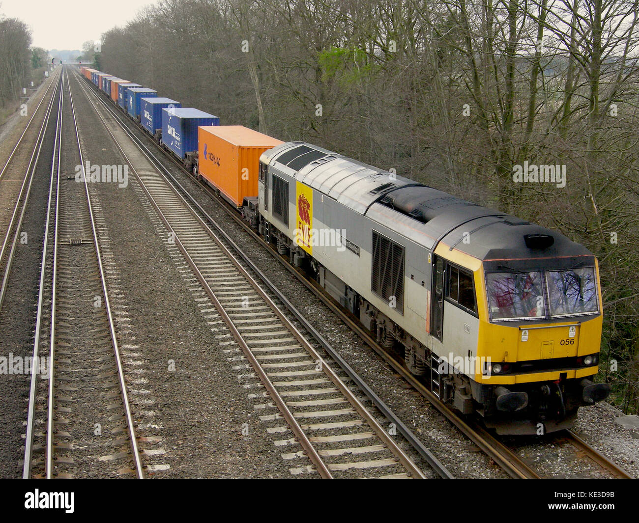 Class 60 locomotive on a container freight train near Winchester ...