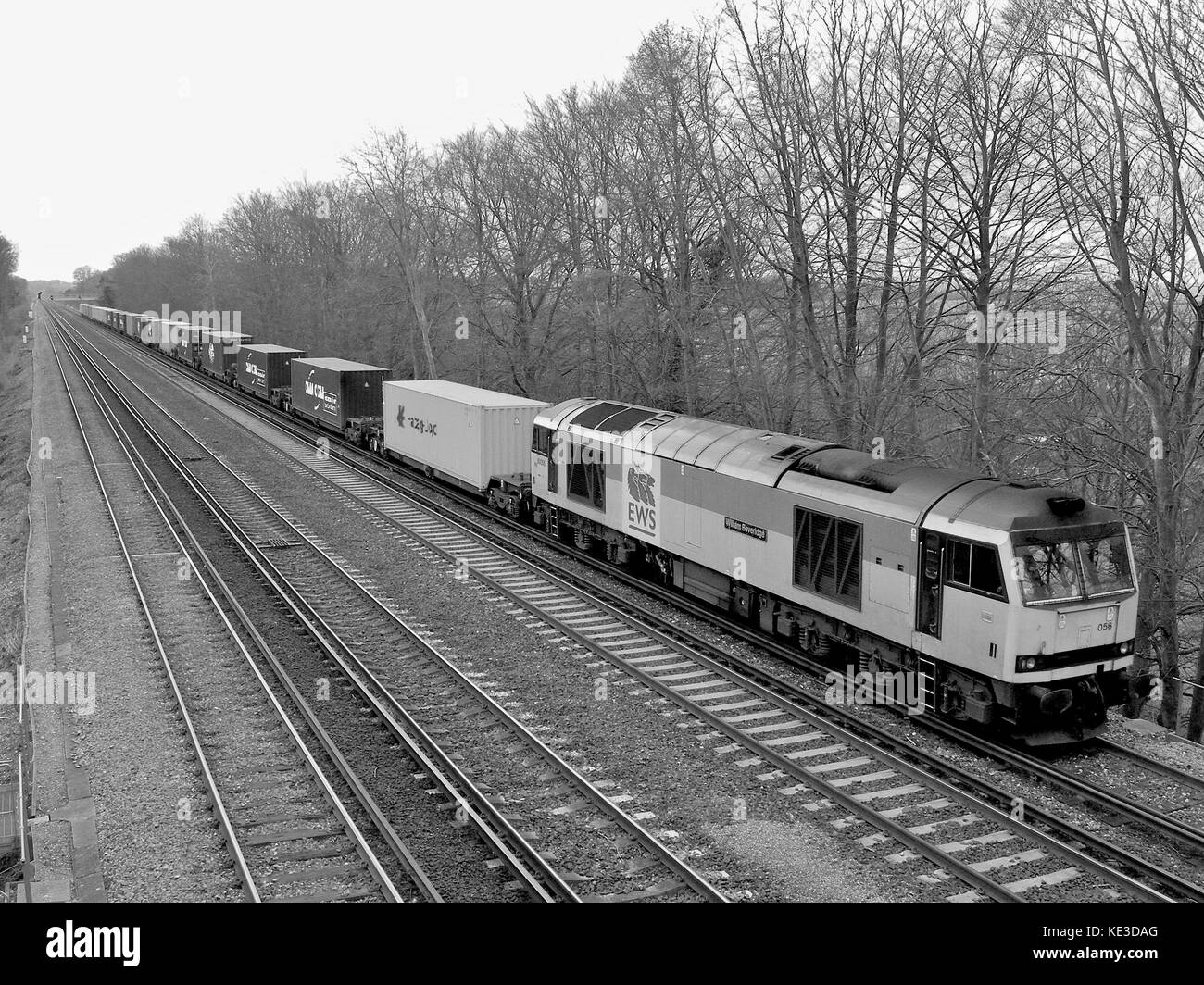 Class 60 locomotive on a container freight train near Winchester ...