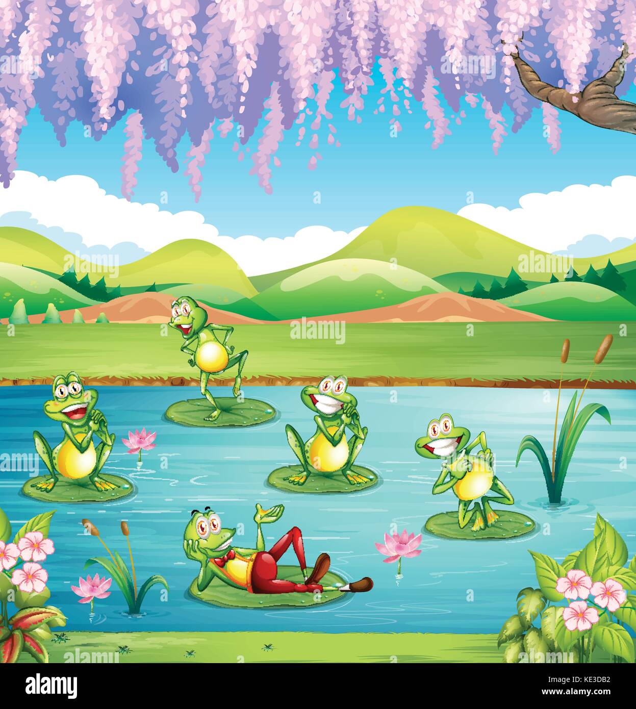 Frogs living in the pond illustration Stock Vector Image & Art - Alamy