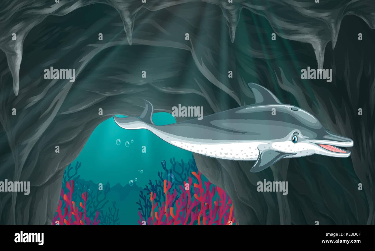 Dolphin swimming under the ocean illustration Stock Vector Image & Art ...