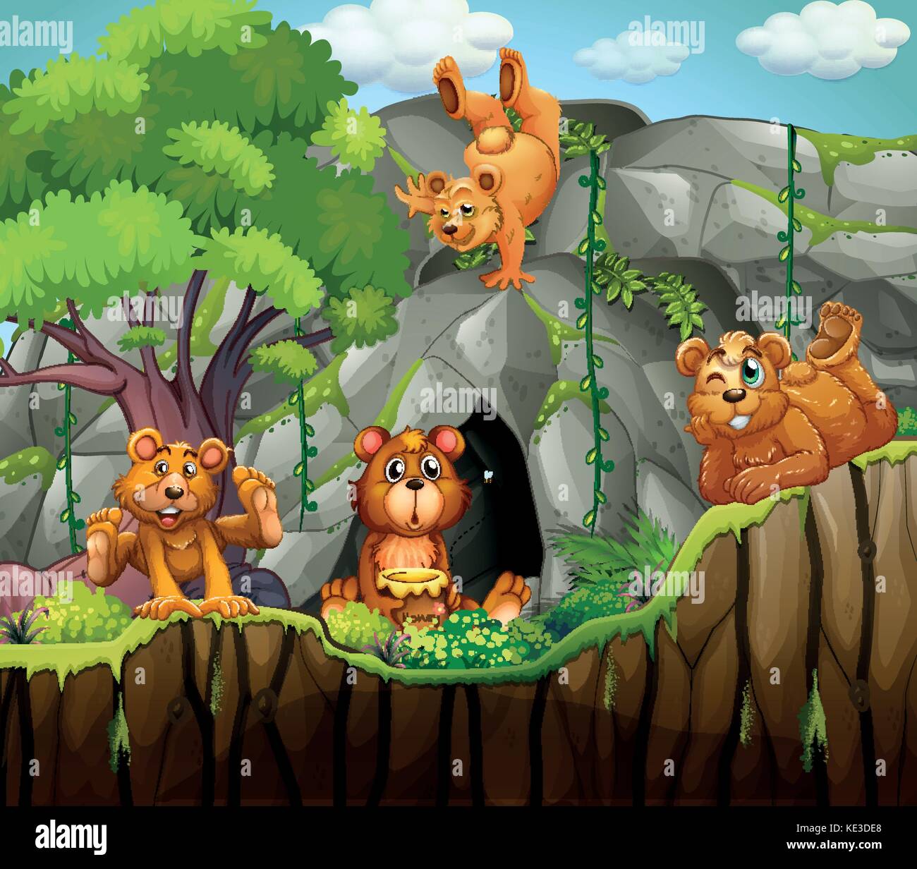 Four bears living in the cave illustration Stock Vector Image & Art - Alamy
