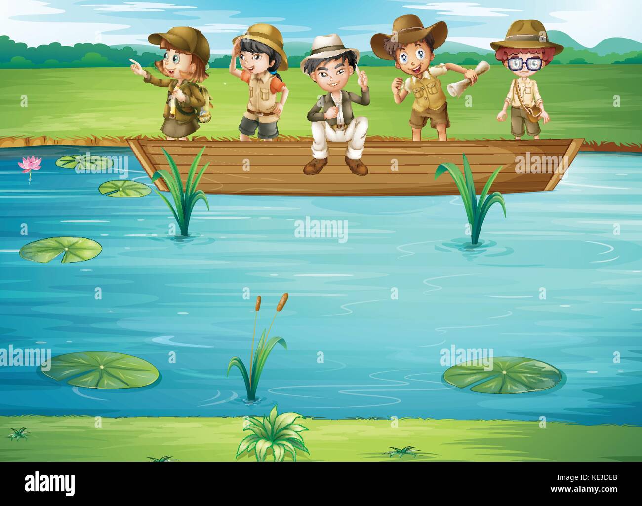 Children riding on the boat illustration Stock Vector Image & Art - Alamy