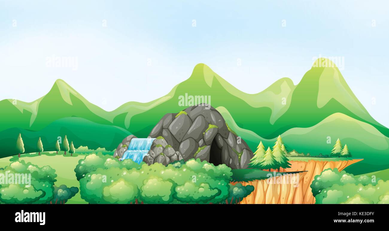 Waterfall into cave Stock Vector Images - Alamy