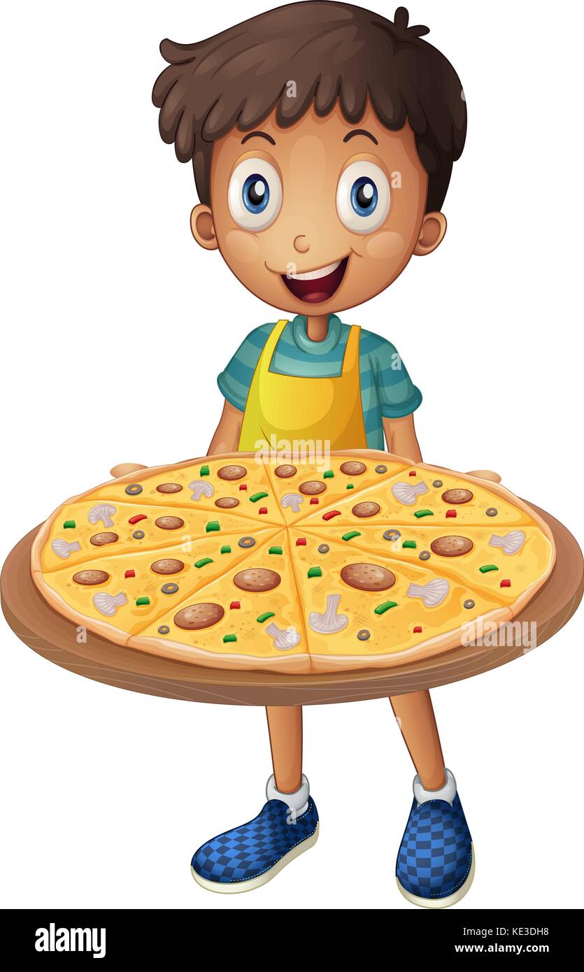 Boy holding tray of pizza illustration Stock Vector Image & Art - Alamy