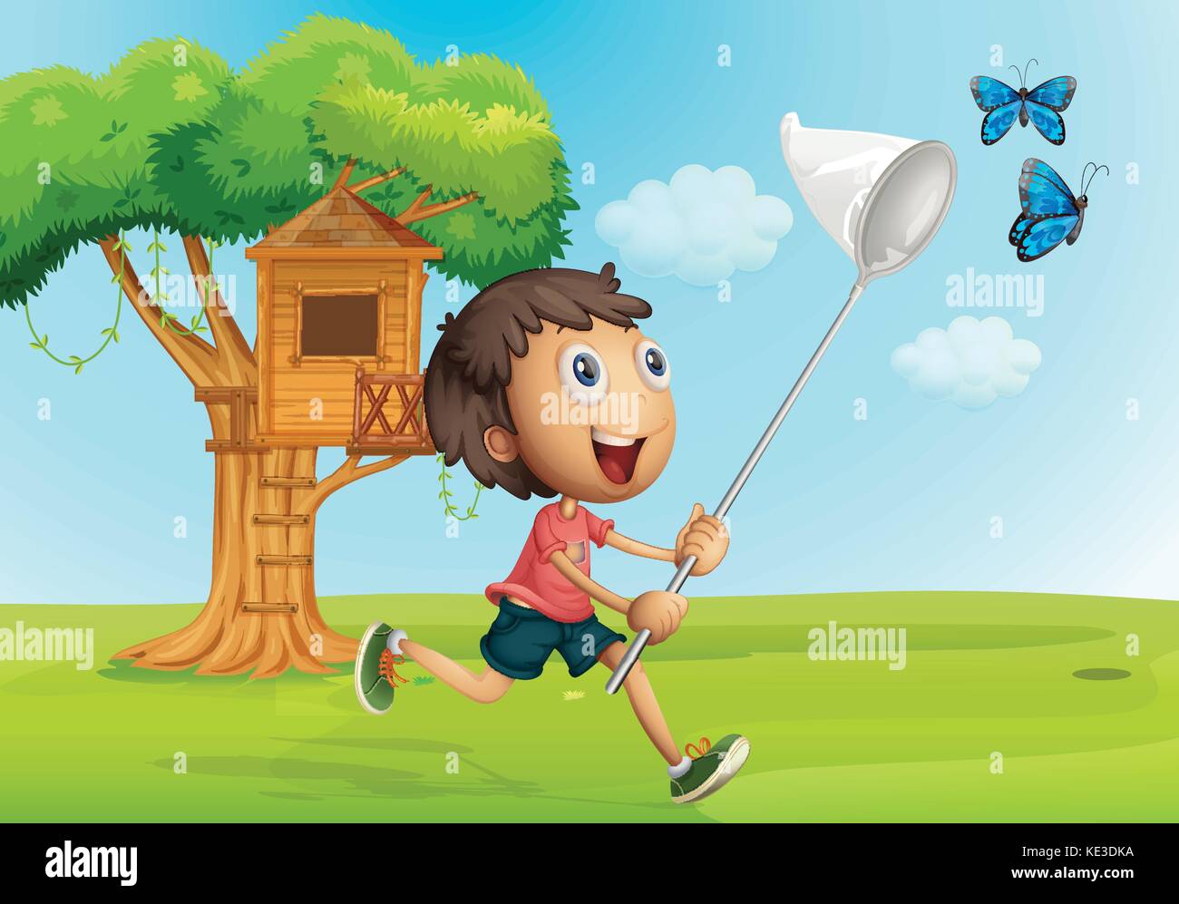 Boy catching butterflies in the garden illustration Stock Vector Image ...