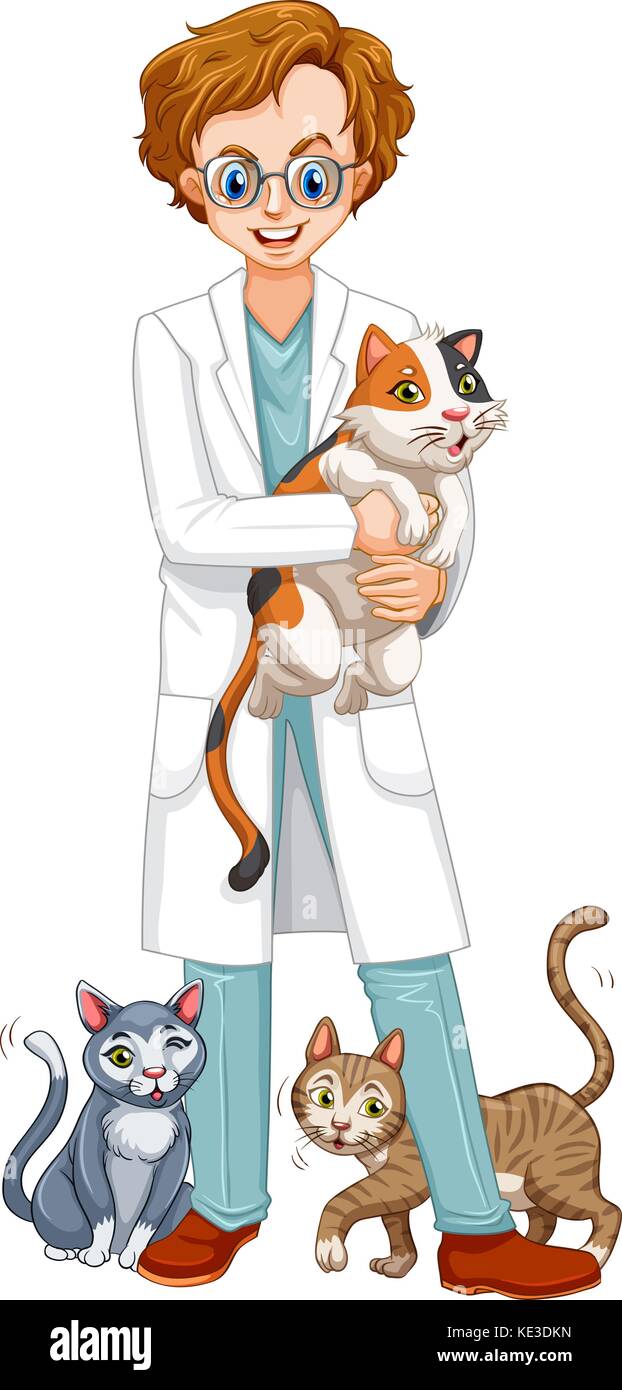 Vet with many cats illustration Stock Vector Image & Art - Alamy