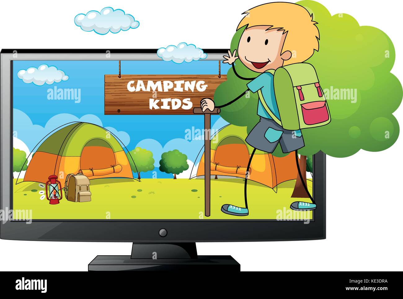 Boy going camping in the field illustration Stock Vector Image & Art ...