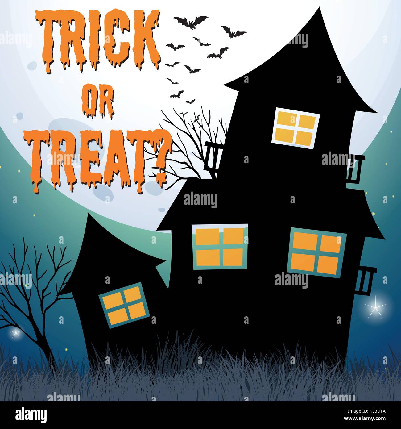 Halloween theme with haunted house illustration Stock Vector Image ...