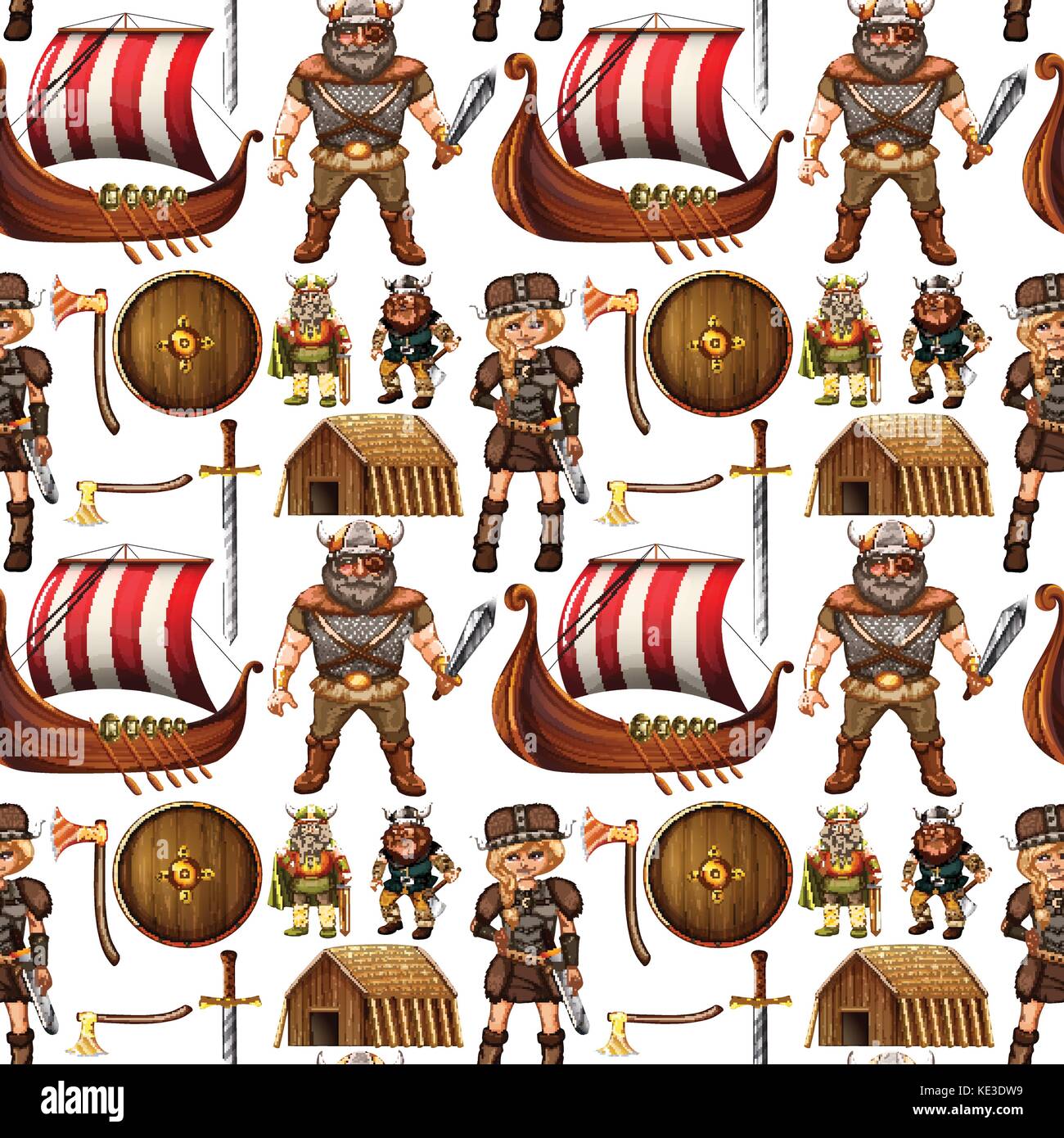 Seamless viking people and ship illustration Stock Vector Image & Art ...
