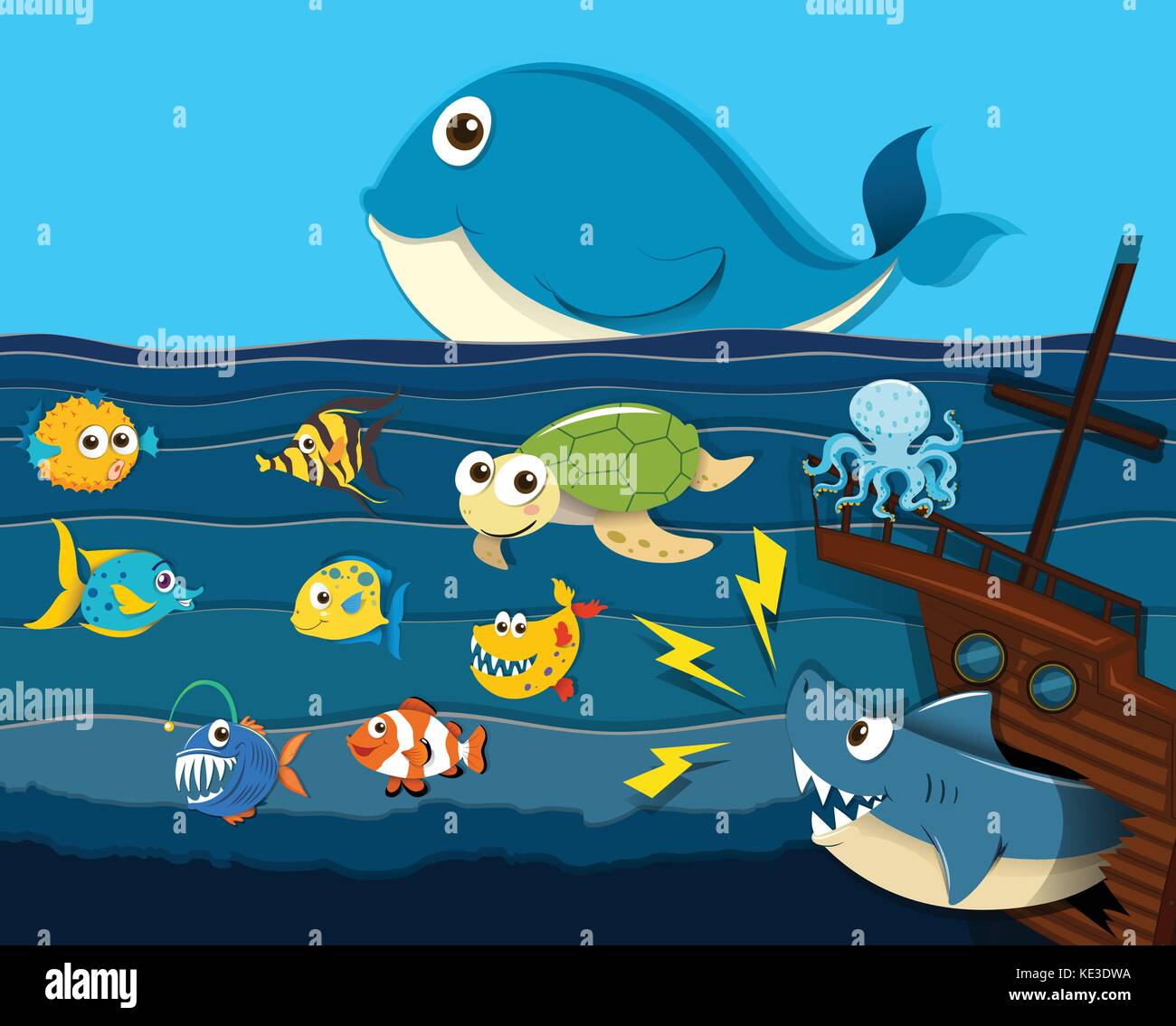 Cartoon shark sea ship hi-res stock photography and images - Alamy