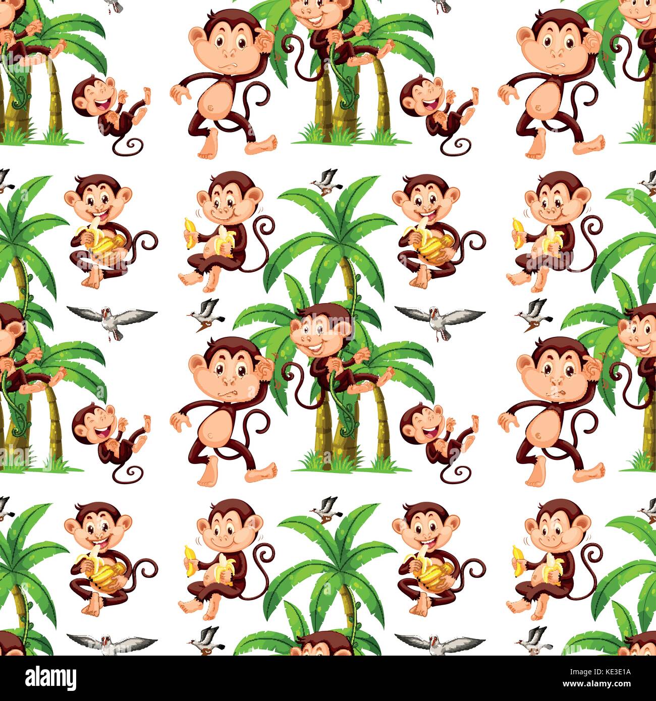 Seamless monkeys and coconut trees illustration Stock Vector Image ...