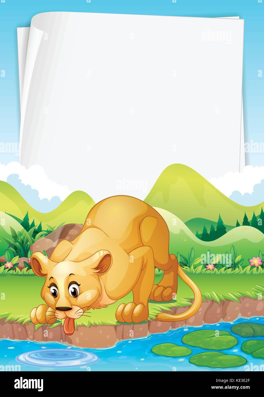 Border design with lion by the pond illustration Stock Vector Image ...