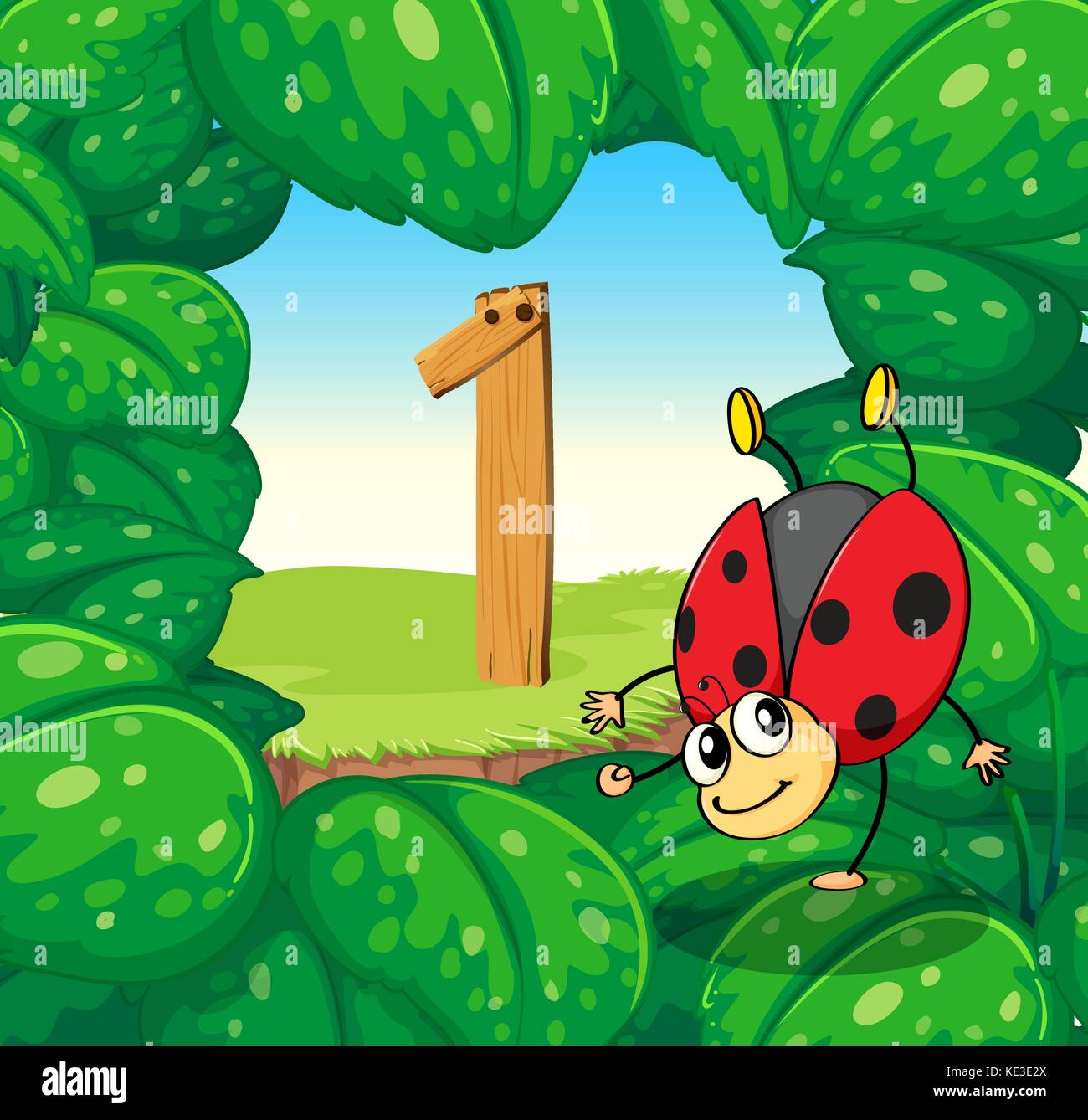 Number one with one ladybug on leaves illustration Stock Vector Image ...