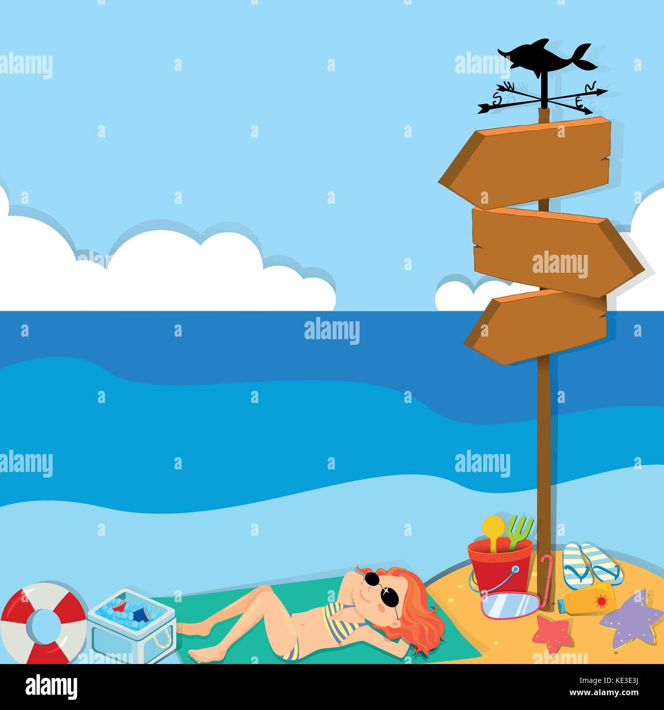 Woman sunbathing on the beach illustration Stock Vector Image & Art - Alamy