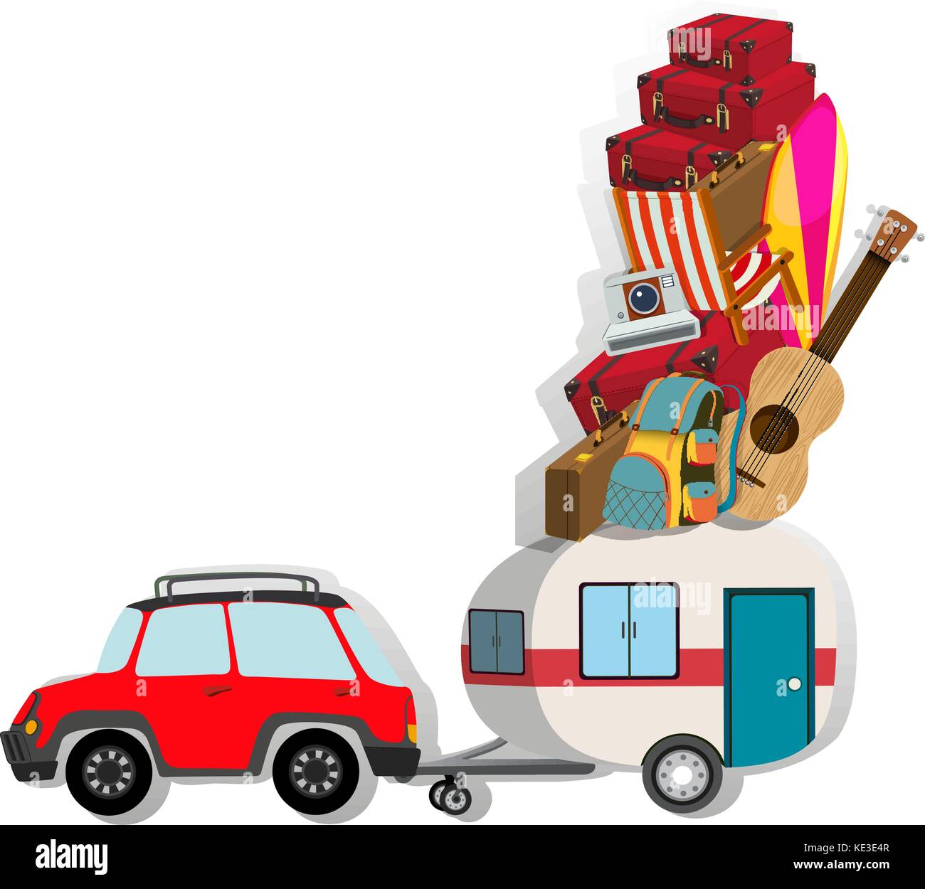 Car with wagon loaded with luggages illustration Stock Vector Image ...