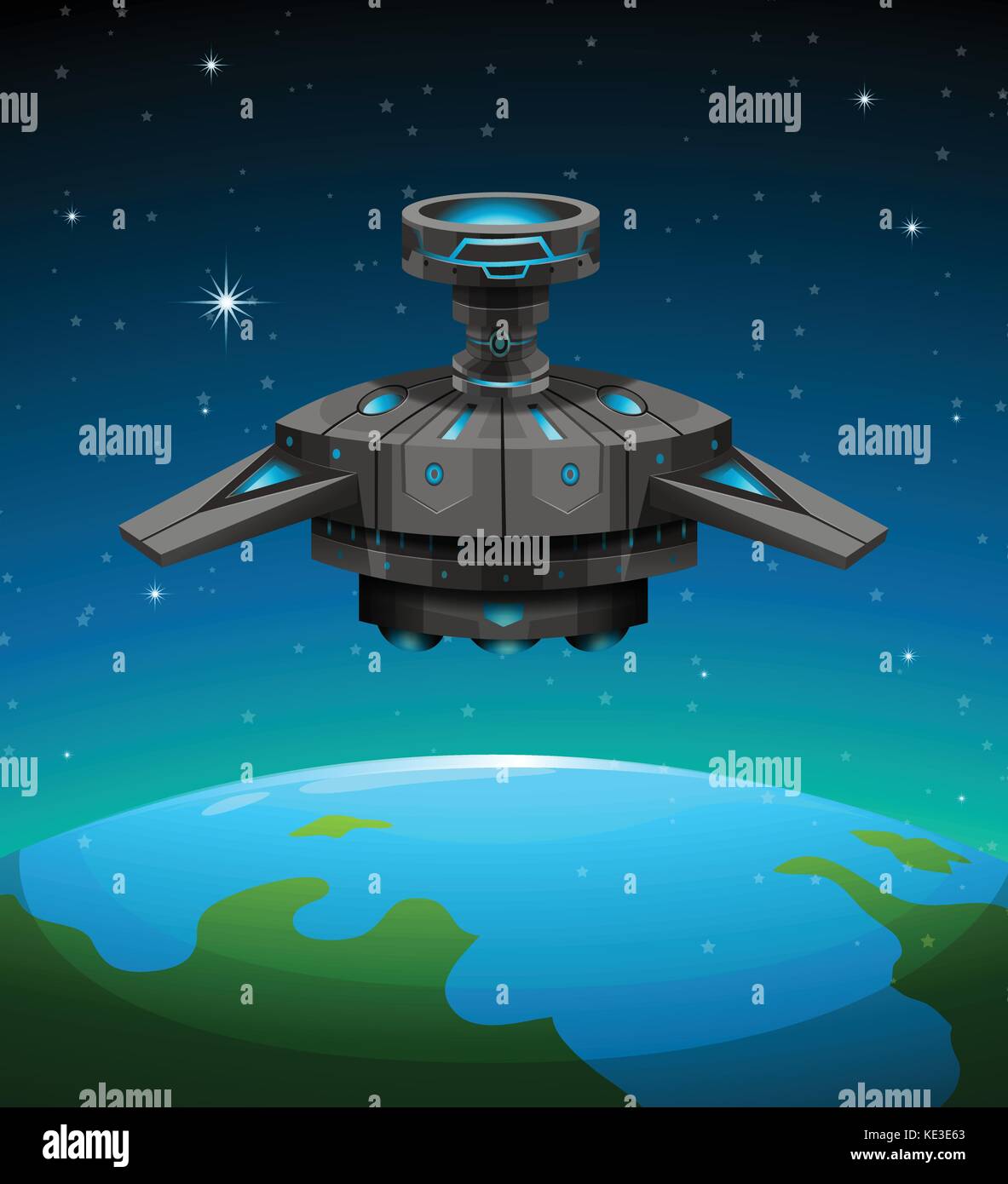 Spaceship flying over the earth illustration Stock Vector Image & Art ...