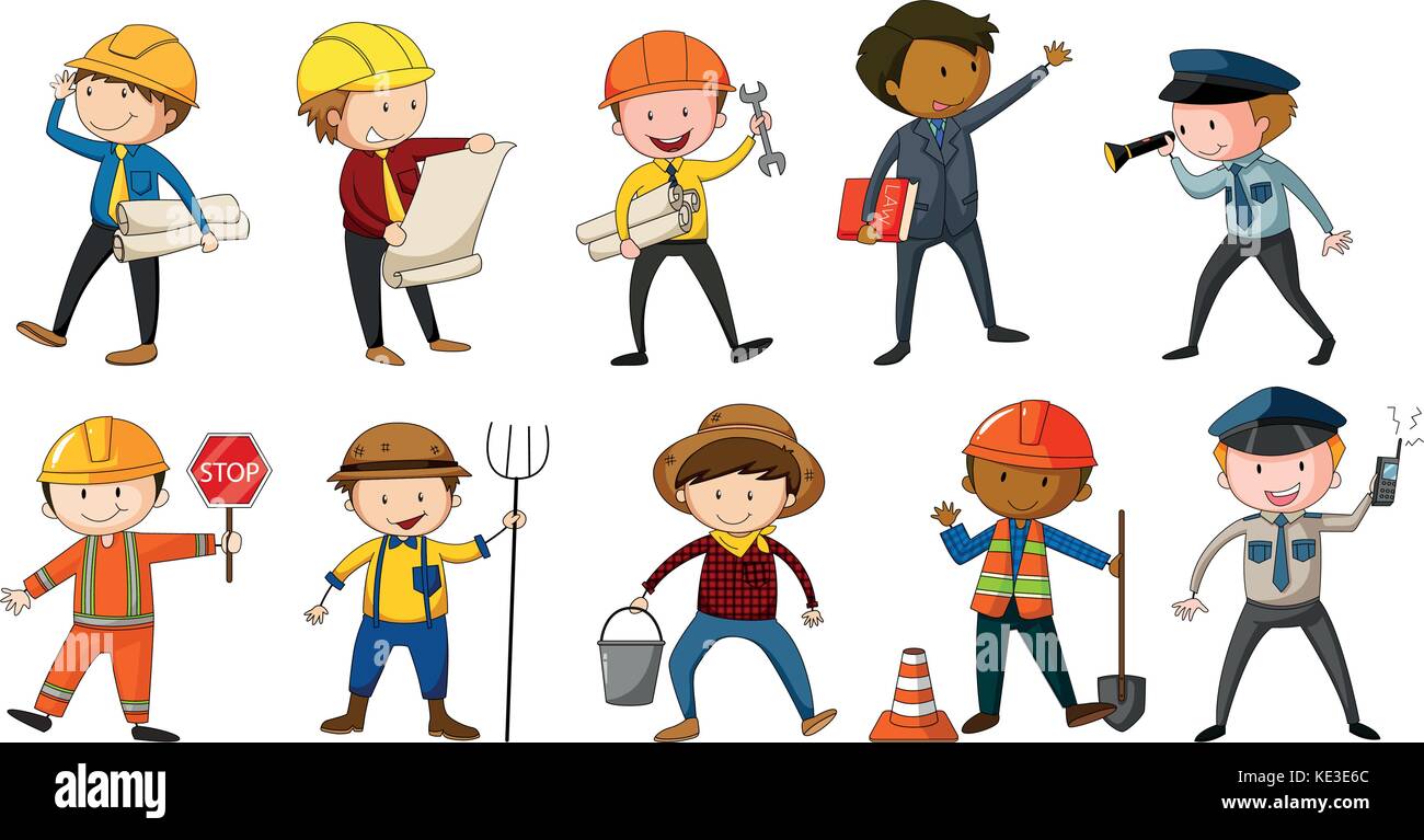 Man in different costume of occupations illustration Stock Vector Image ...