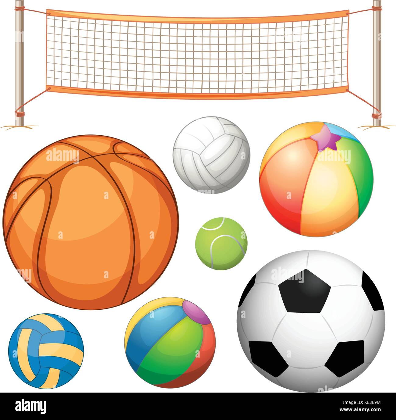 Set of different balls and net illustration Stock Vector Image & Art ...