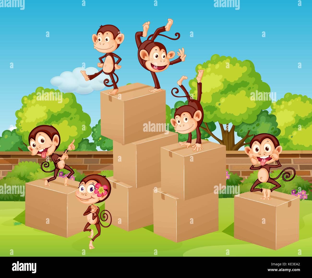 Monkeys climbing up the boxes illustration Stock Vector Image & Art - Alamy