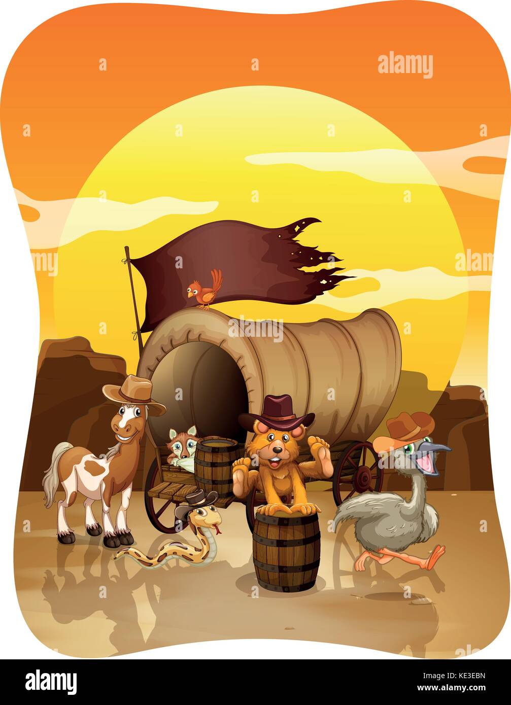 Wild animals by the wagon illustration Stock Vector Image & Art - Alamy