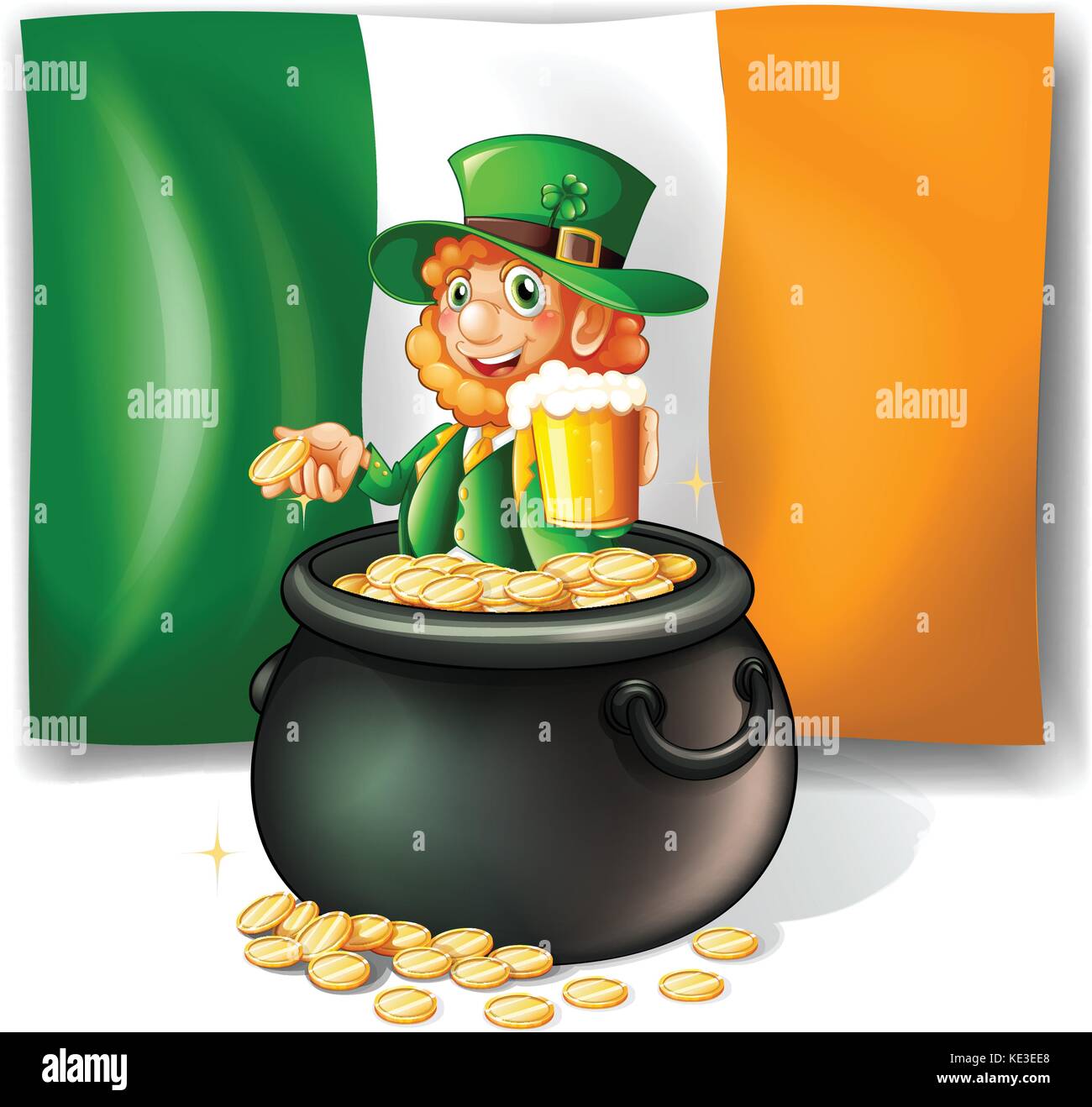 Leprechan in the pot of gold illustration Stock Vector Image & Art - Alamy