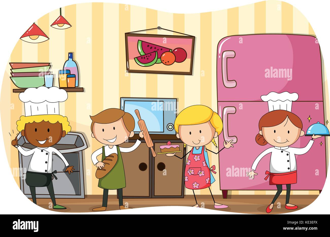 Chef and bakers working in the kitchen illustration Stock Vector Image ...