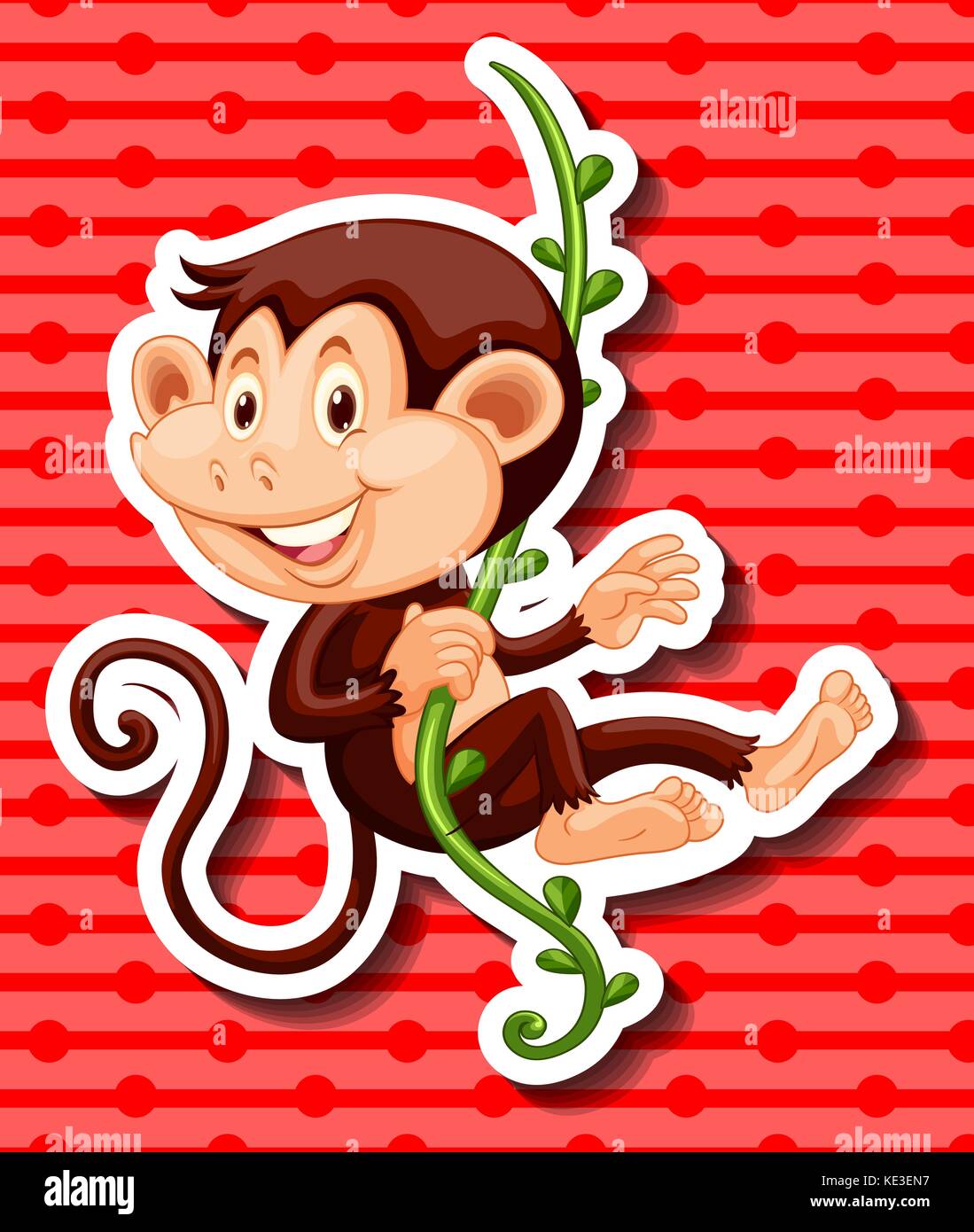 Cartoon Monkey Hanging From A Vine