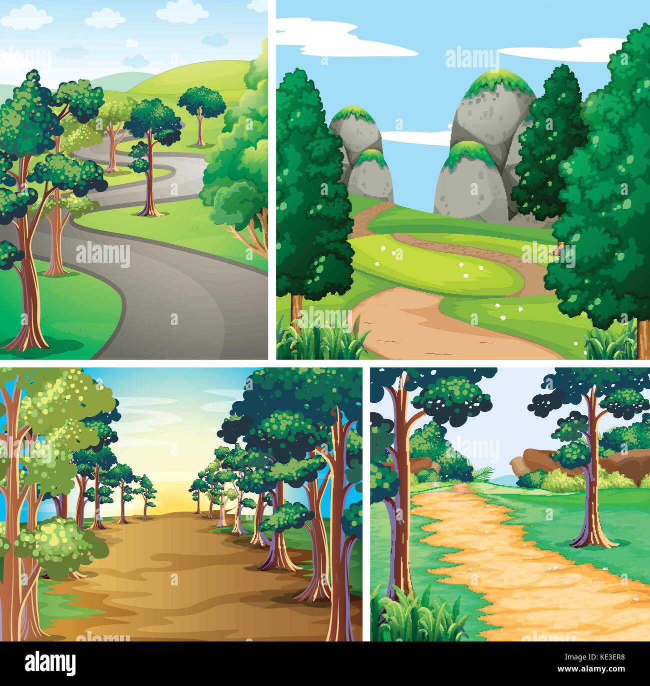 Nature scene with roads and forest illustration Stock Vector Image ...