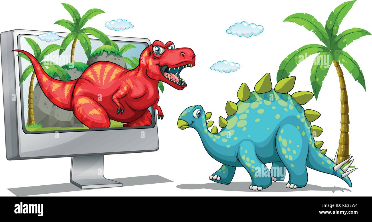 Computer screen with two dinosaurs illustration Stock Vector Image ...